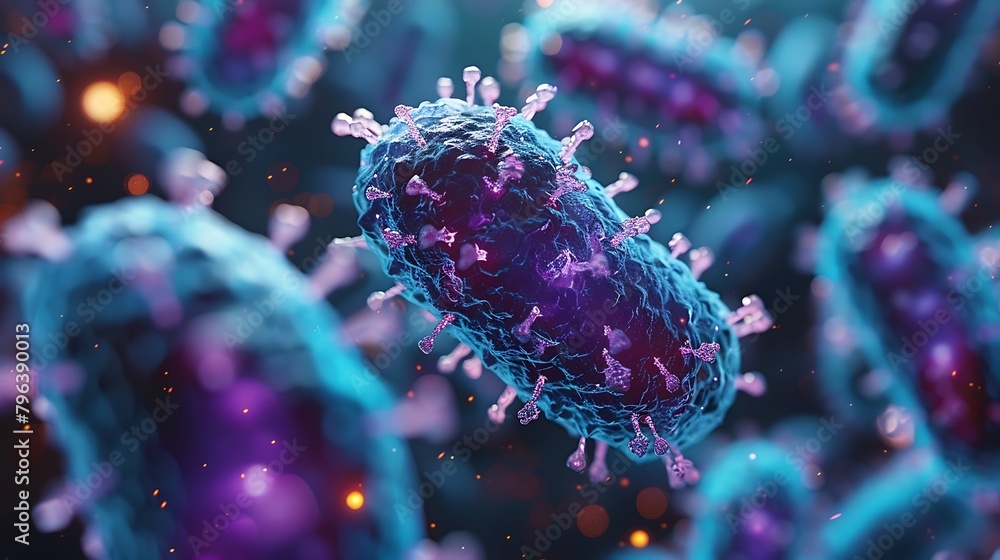 3D Illustration of E.coli bacteria, germs in the body, close up of ...