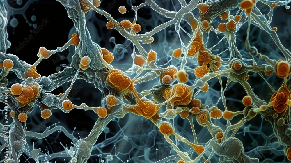 Scanning electron microscope image of fungal hyphae trating deep into ...