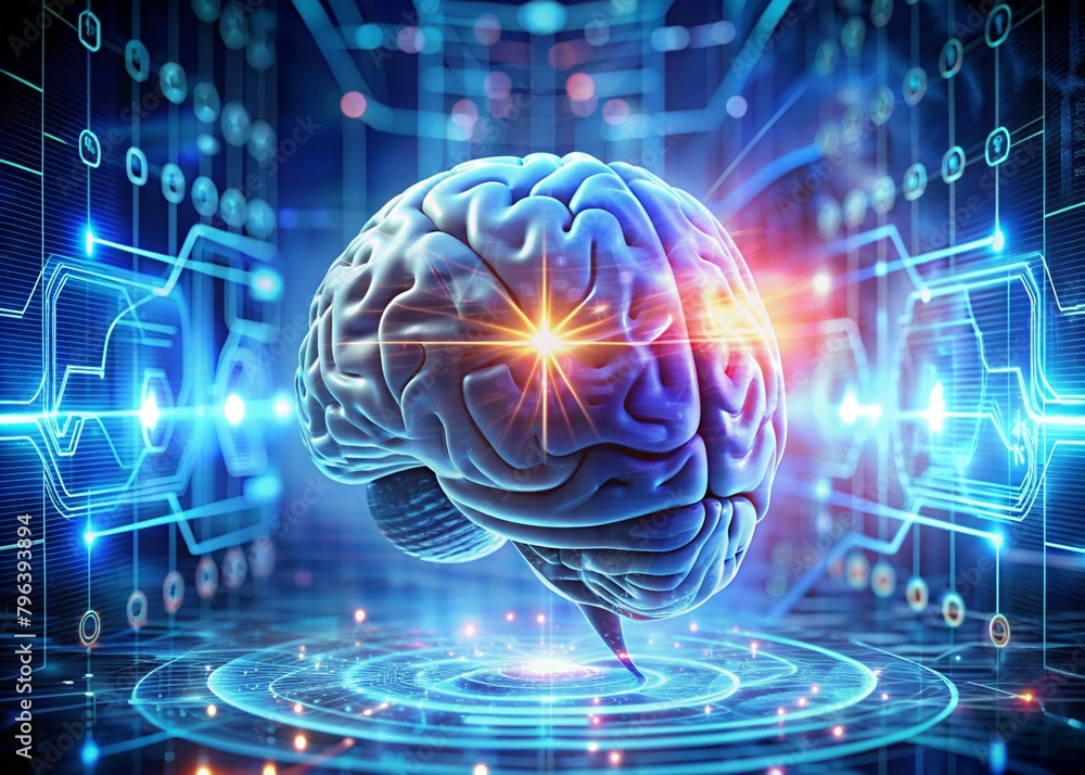 Digital technologies of the future. Artificial intelligence. The brain and digital codes on a ...