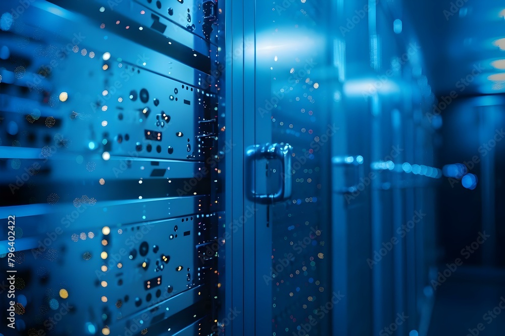 Blue background with cyber security digital data protection locker ...