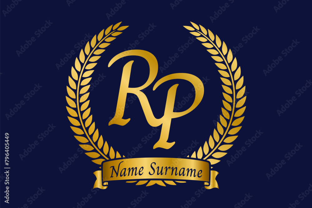 Initial letter R and P, RP monogram logo design with laurel wreath ...
