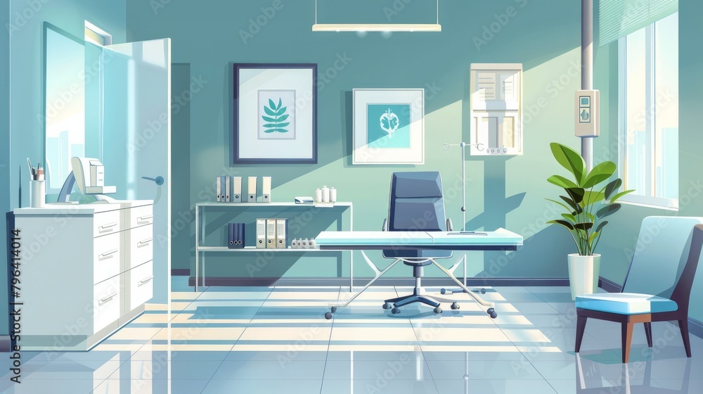 Empty Doctor's Office. Medical Examination Room With Gurney And Doctor ...