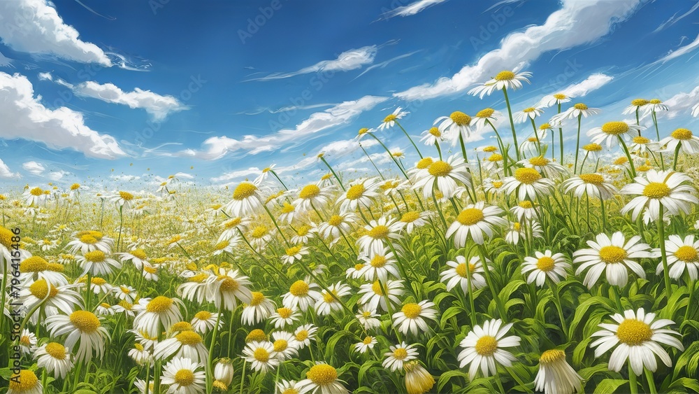 Daisy flower, field, background, spring and summer natural landscape ...