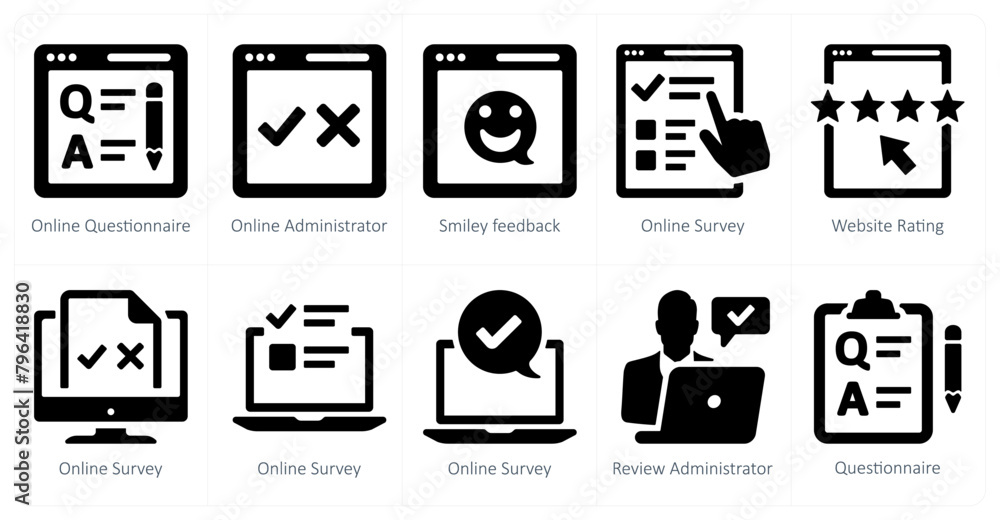 A set of 10 survey and ratings icons as online questionnaire, online ...