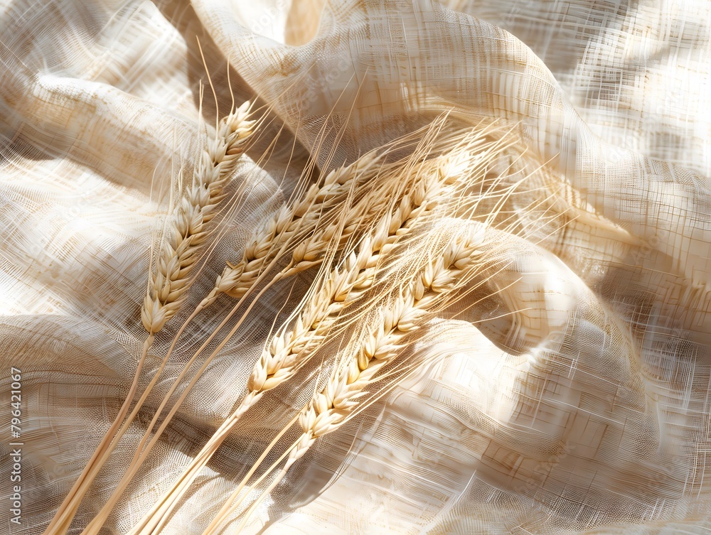 Boho ear of wheat, Reeds on a beige background on a textile material ...