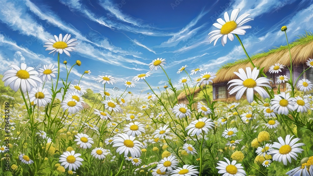 Daisy flower, field, background, spring and summer natural landscape ...