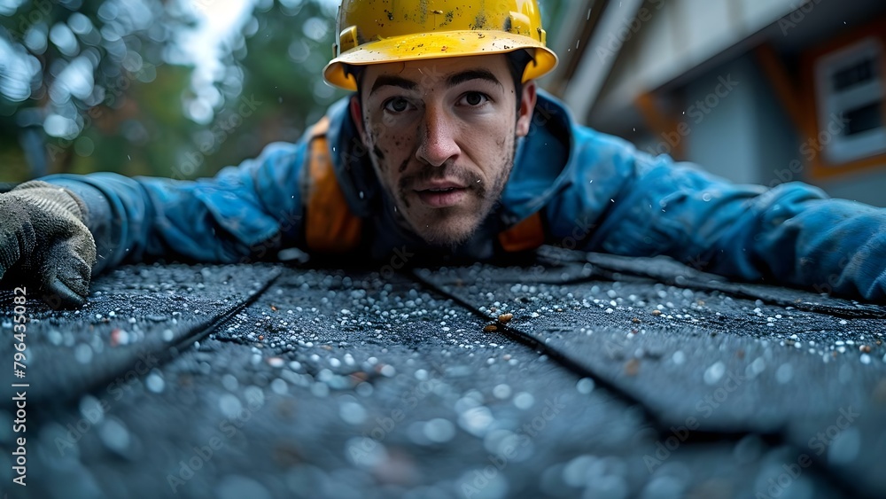 Building a Roof for a New Home: Construction Worker in Safety Helmet ...