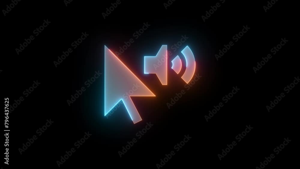 Neon mouse cursor loud speaker icon brown cyan color glowing animated ...