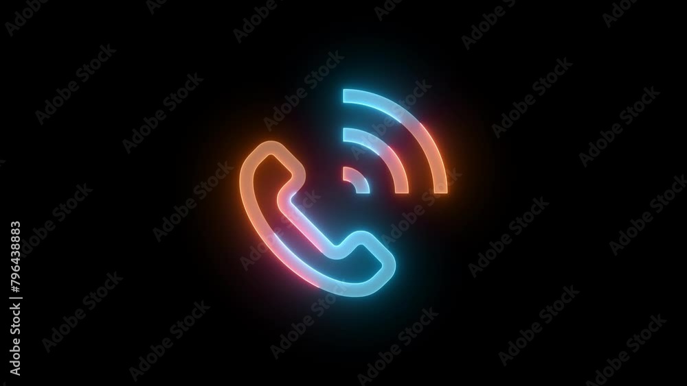 Neon voice call phone icon brown cyan color glowing animated black ...