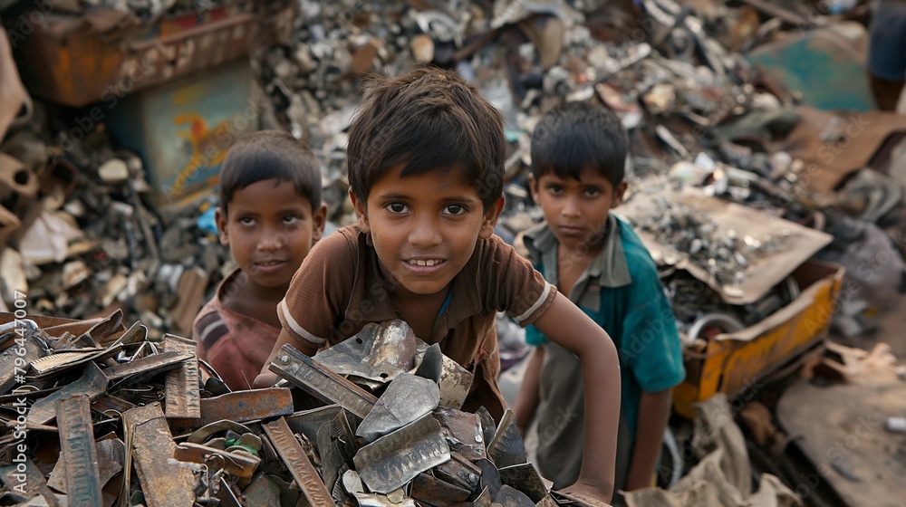 Kids collecting scrap metal to sell for a few coins. Stock Photo ...