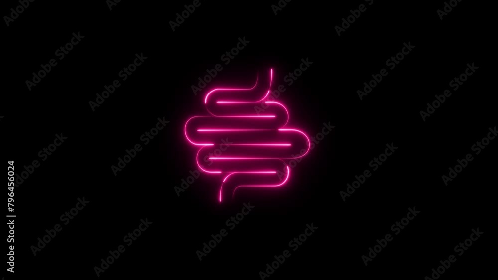 Neon glowing Intestine human icon animation. Intestines Structure Neon ...