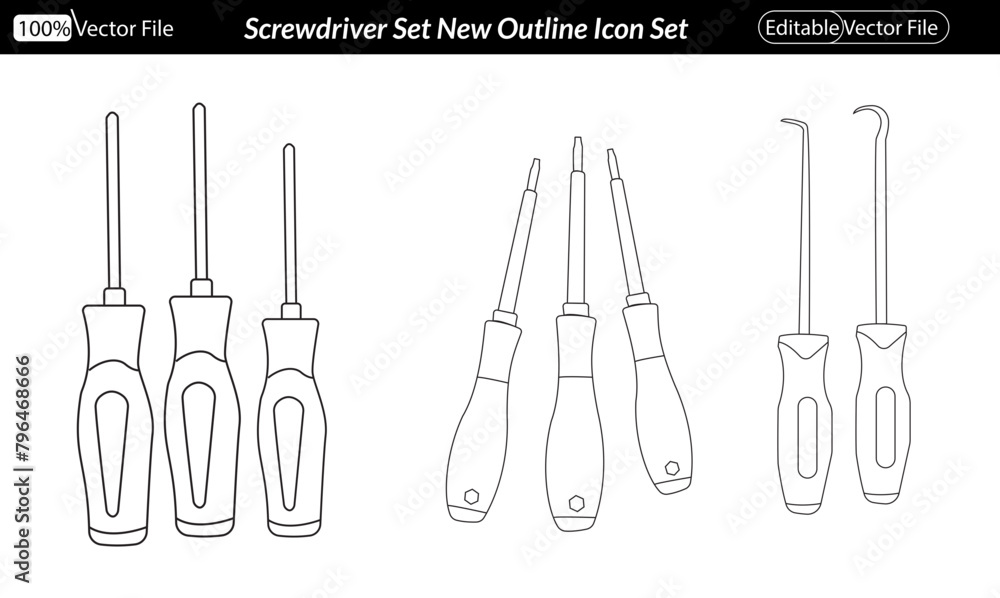 Screwdriver or tools thin outline illustration. Wrench and screwdriver ...