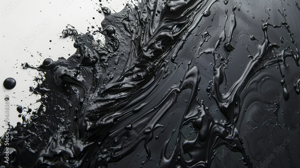Abstract black oil texture on a white background with splashes Stock ...