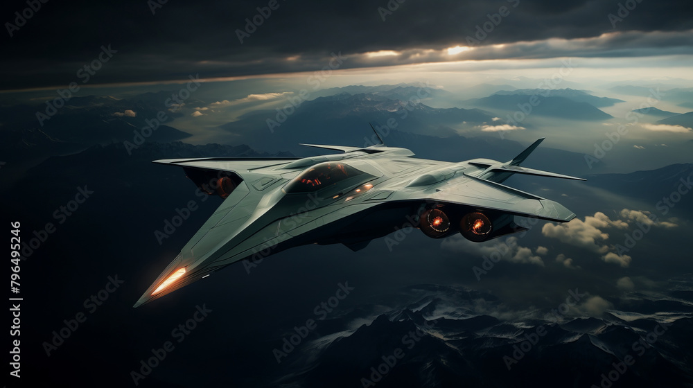 Flying over the cities at sunset, modern fighter jet. Protection of ...