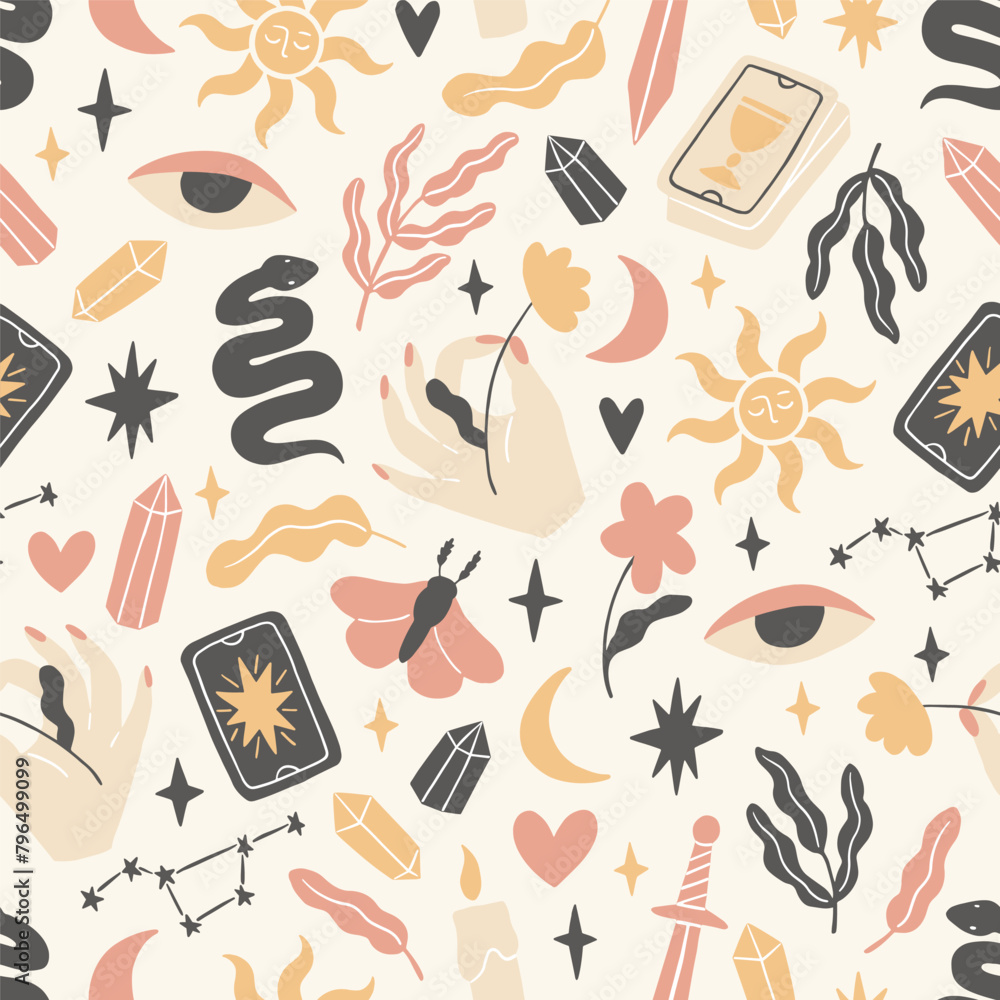 Vector esoteric pattern with magical symbols. Seamless texture with ...