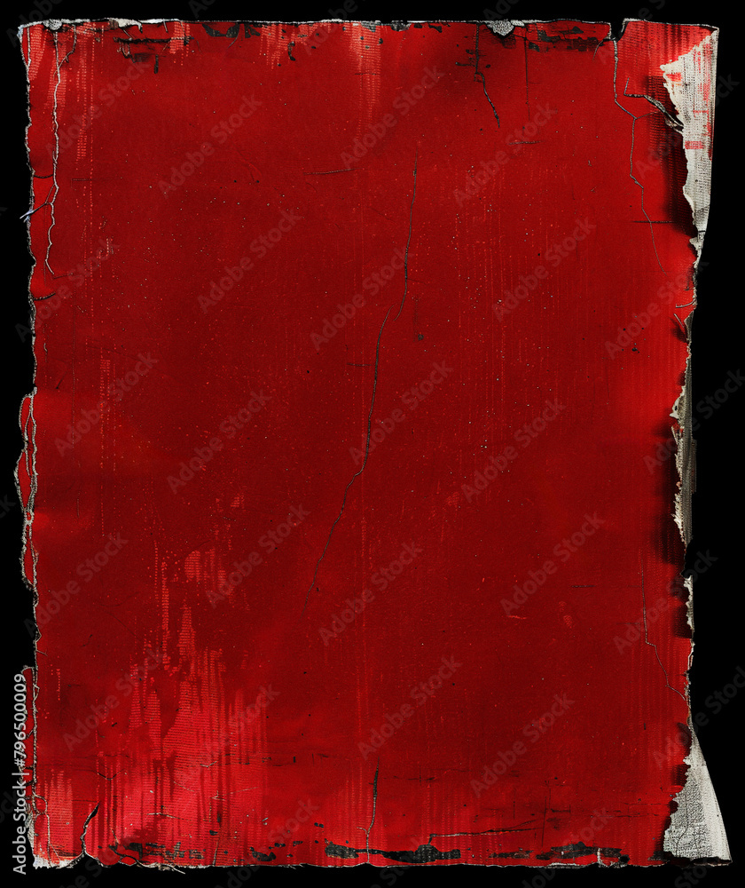 Photo & Art Print single piece of red paper with a torn corners, dark ...