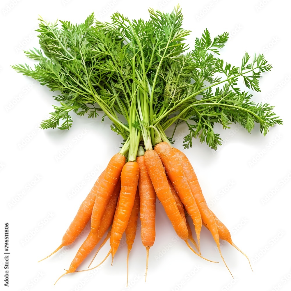 Fresh carrots with green leaves isolated on white background. Vegetable ...