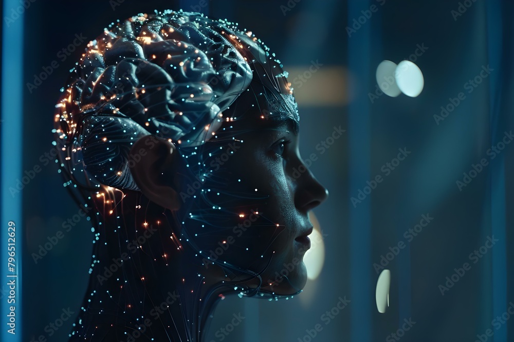 Neuralink connects human brains with AI using robotics and artificial intelligence. Concept AI ...