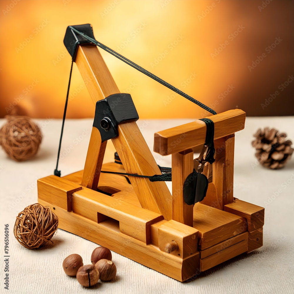 wooden plane.a wooden handicraft catapult as the focal point ...