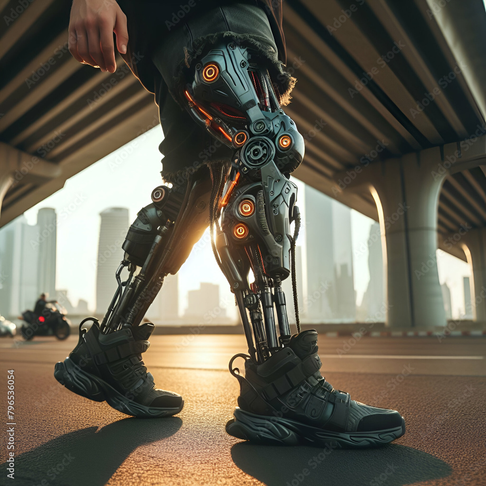 Futuristic Electronic Robot Prosthetic Leg Parts No Skin & Muscles ...
