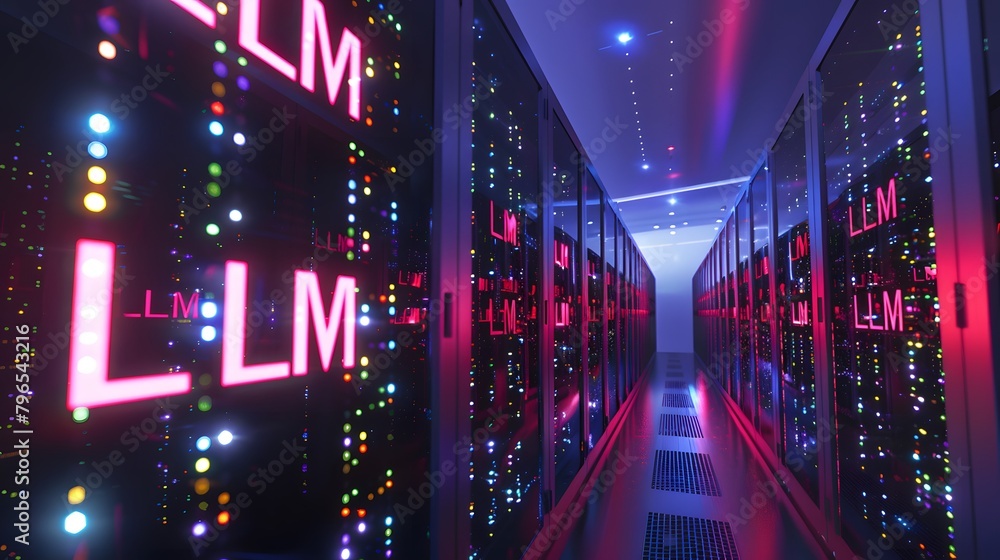 supercomputer in IT room with deep learning, LLM large language model, artificial intelligence ...