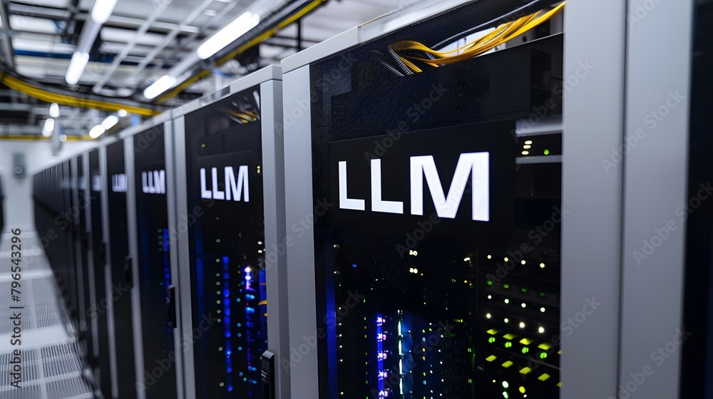 supercomputer in IT room with deep learning, LLM large language model, artificial intelligence ...