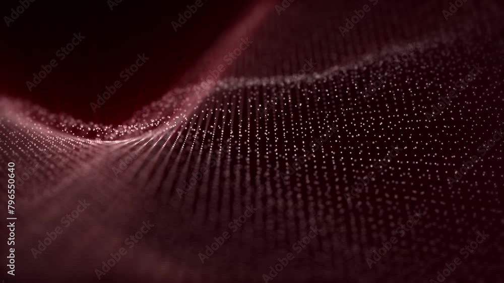 Looped cyber technology background with elegant wave structure made of shiny particles with soft ...
