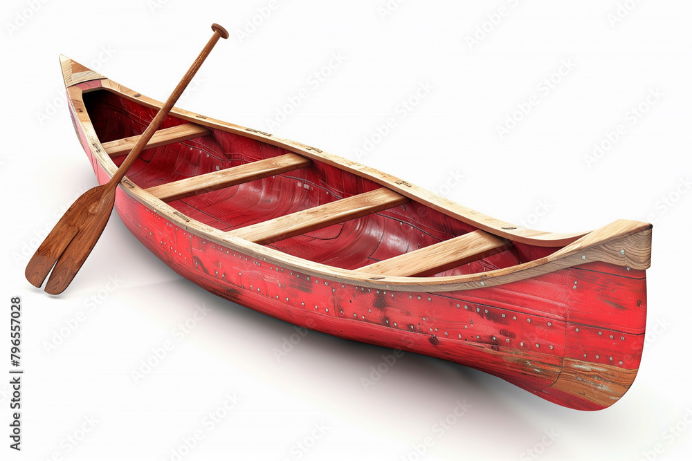 Red Canoe With Oars on White Background Stock Photo | Adobe Stock