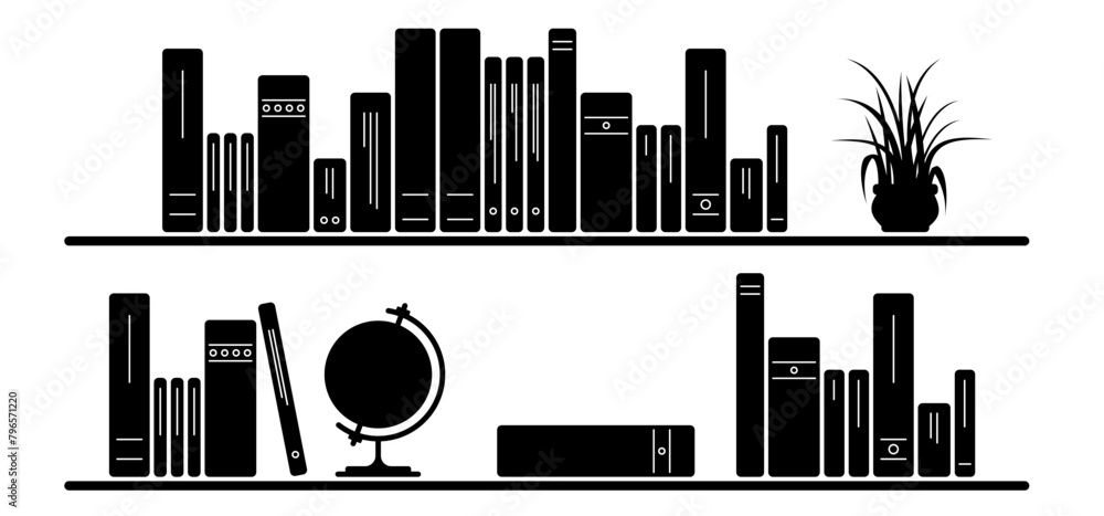 Cartoon book shelf, books pile. Library, shelves of books. Education ...