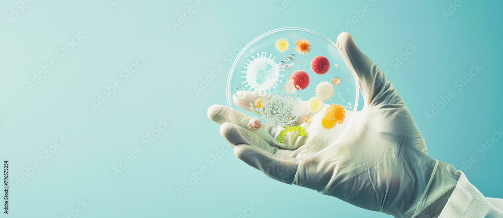 Petri dish with various bacteria cultures culture media with bacteria ...