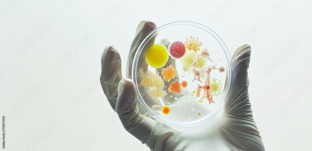 Petri dish with various bacteria cultures culture media with bacteria ...