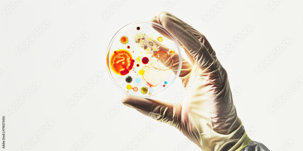 Petri dish with various bacteria cultures culture media with bacteria ...