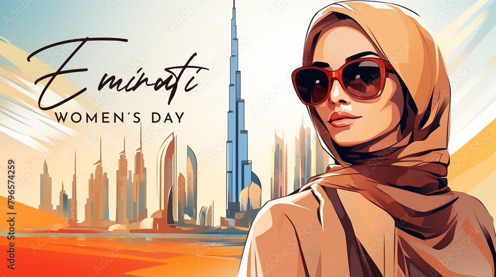 Emirates Women's Day Design with Female with Hijab. Emirati Womens Day ...