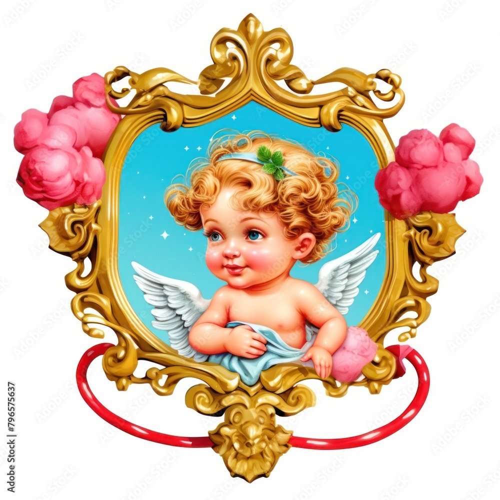 Cherub printable sticker portrait cute baby Stock Illustration | Adobe ...