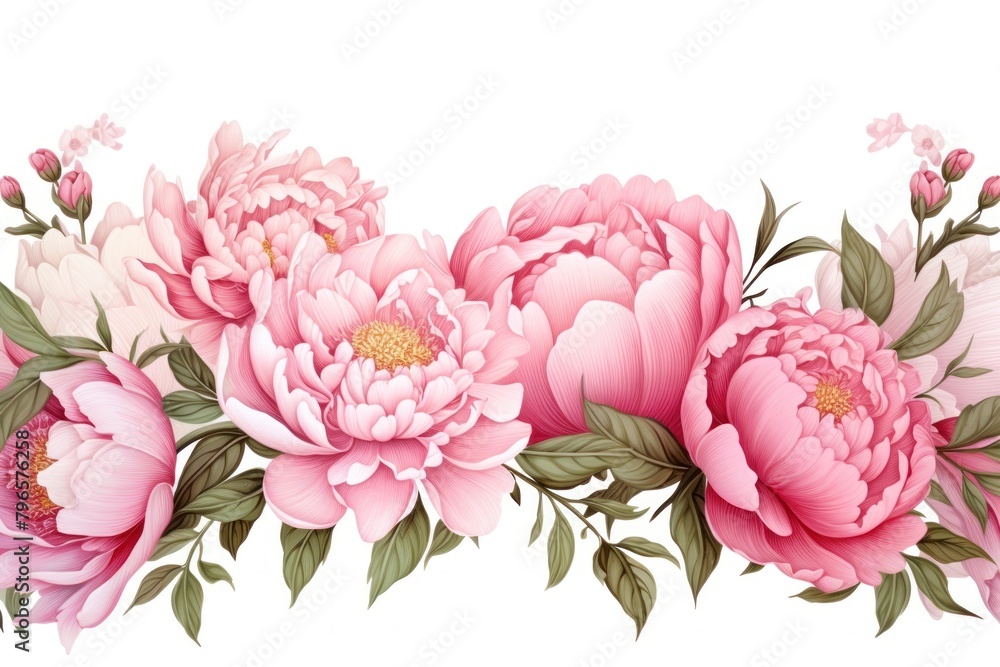 Peony line horizontal border pattern flower dahlia Stock Illustration ...
