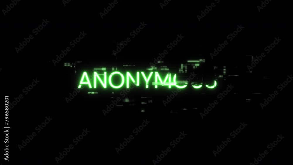 Anonymous text with screen effects of technological failures. Spectacular screen glitch with ...