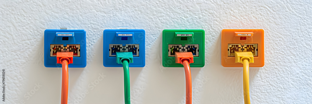 Close-up View of a Wired RJ45 Wall Socket - Visual Guide for Ethernet ...