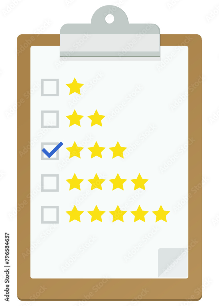 Vecteur Stock Clipboard with a rating checklist from 1 to 5 stars with ...