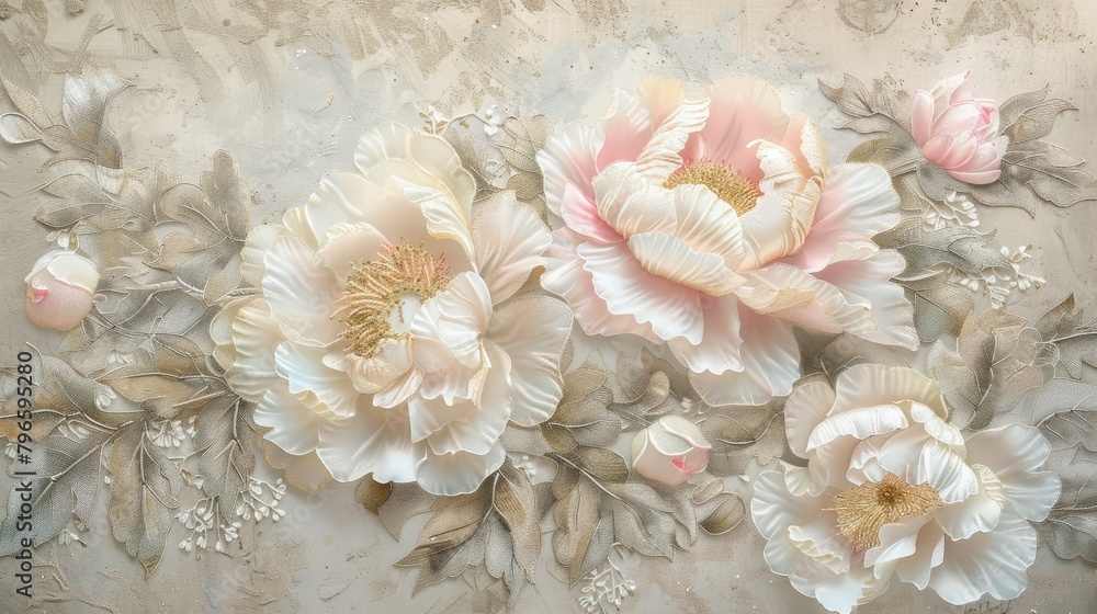 Elegant Embroidered Peonies: A Fusion of Tradition and Modernity Stock ...
