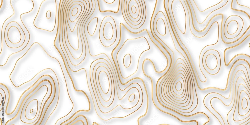 Abstract white colorful golden Topographic line map background. Contour ...