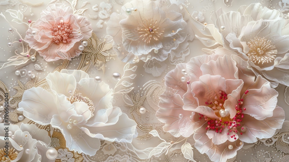 Elegant Embroidered Peonies: A Fusion of Tradition and Modernity Stock ...