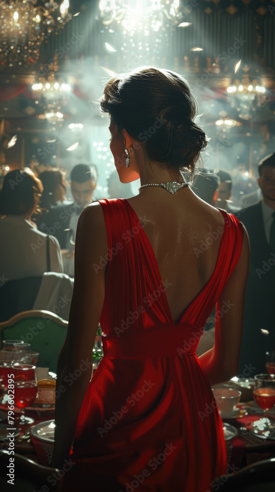 Elegant lady in red at a luxury event - A glamorous woman in a red ...