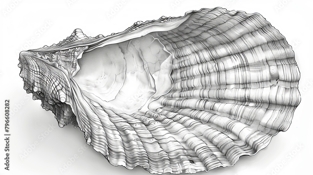 One line drawing of an open pearl shell. The outline of an open pearl ...