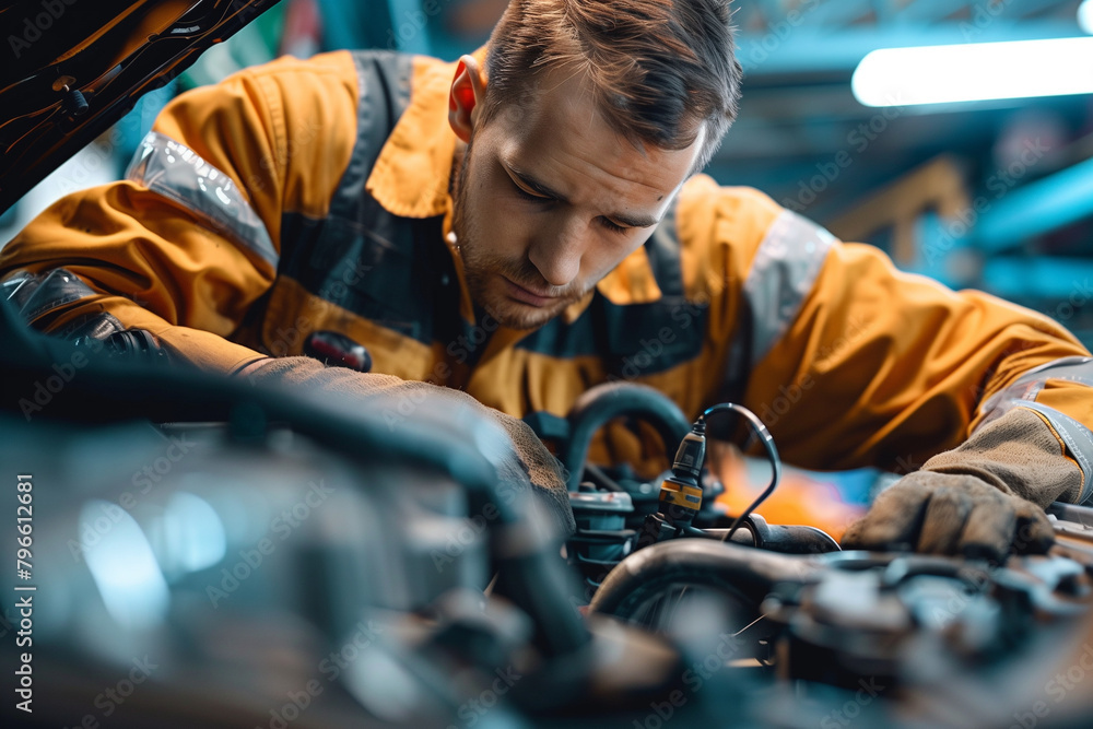 engaging photo a professional mechanic in action, attentively handling ...