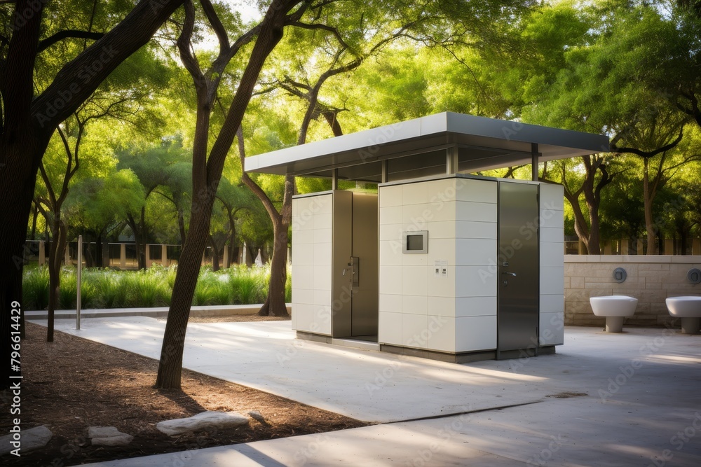 A Modern Public Restroom Facility in a City Park, Featuring Clean, Well ...