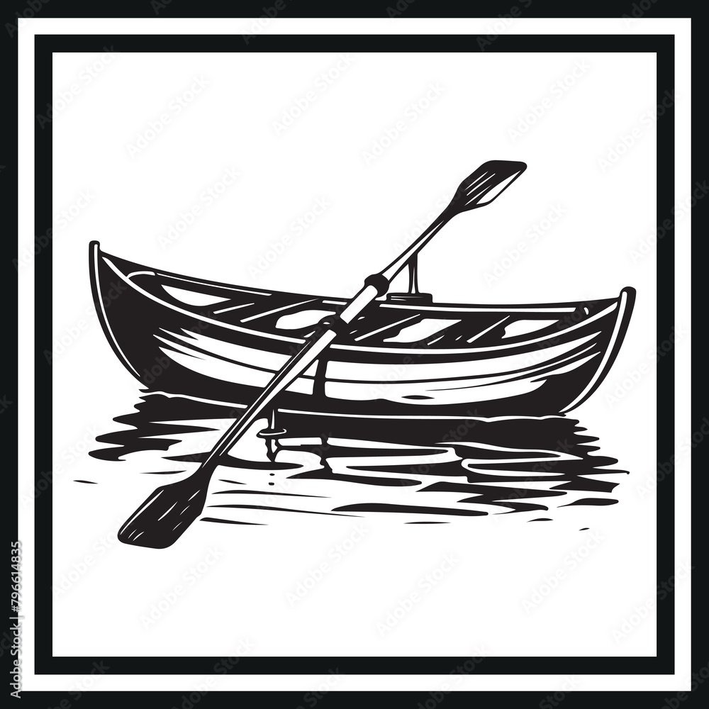 Black silhouette of a rowboat with oars clipart on a white background ...