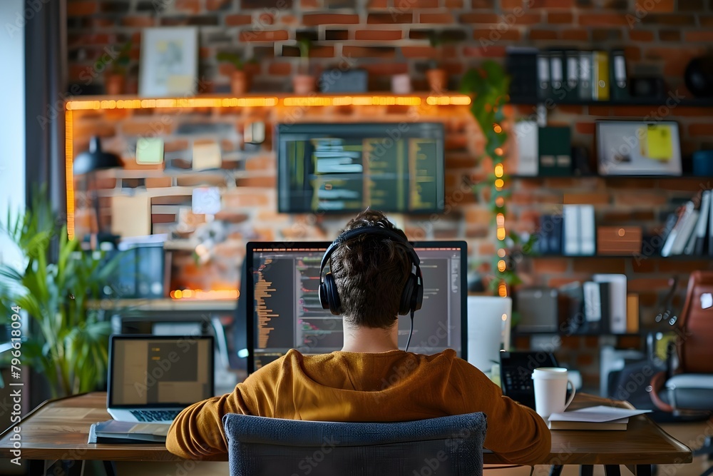 Remote software developer working from home office. Concept Productivity tips, Home office setup ...