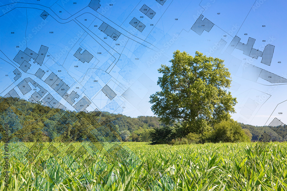 Rural–urban transformation concept with a rural scene, agricultural ...