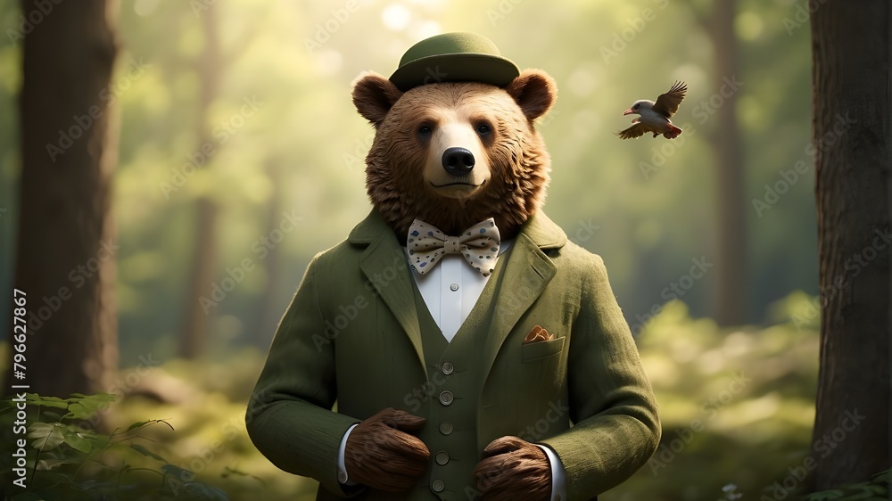 "An English bear, standing on its hind legs, gracefully dancing in a ...