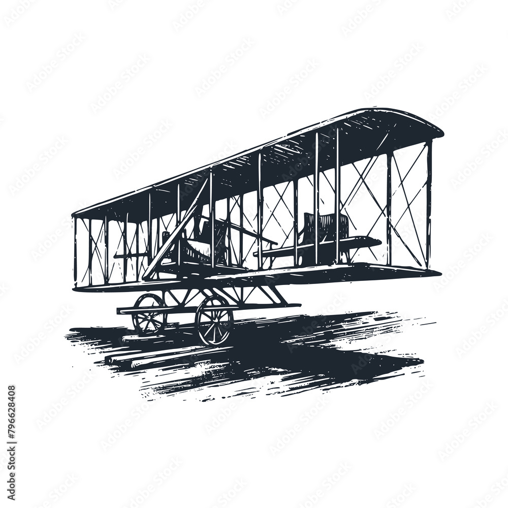 The Wright brothers airplane. Black white vector illustration. Stock ...